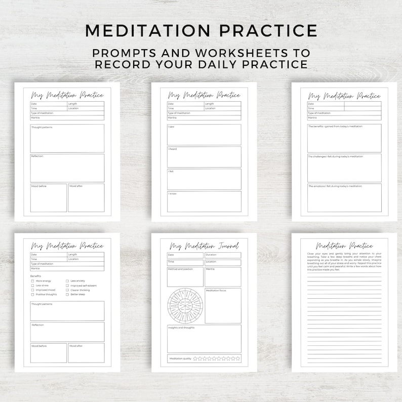 Meditation Journal, Printable & Digital, Daily Practice Workbook ...