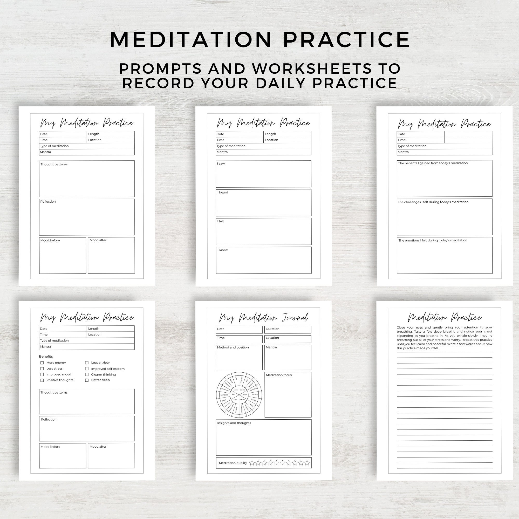 Meditation Journal, Printable & Digital, Daily Practice Workbook ...