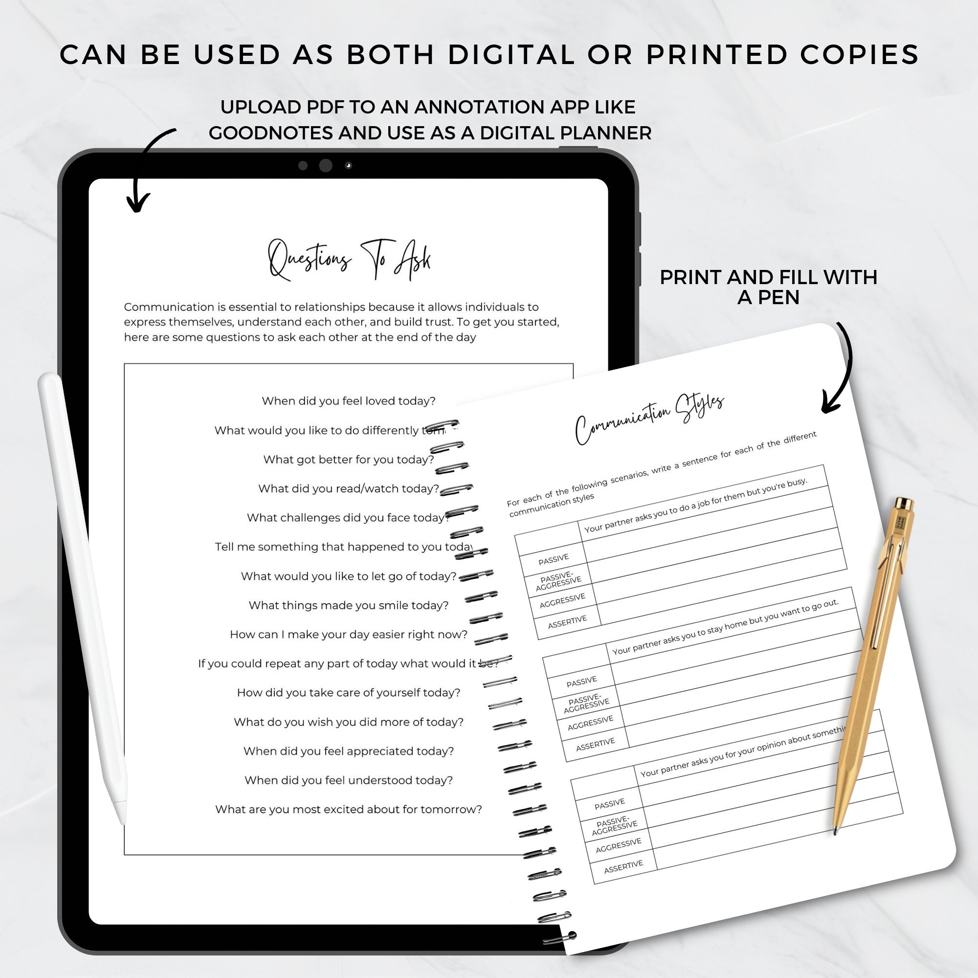 Couples Therapy Worksheets for Communication, Relationship Workbook ...