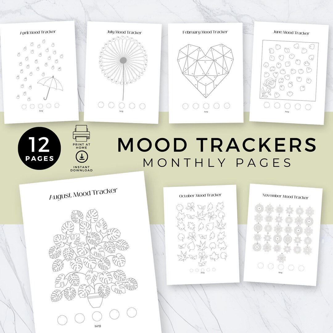 August Mood Tracker Journal Page, Printable PDF, Coloring Pages, Bujo ...
