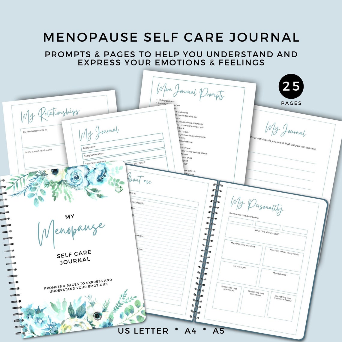Self Care Journal, Printable, Daily Journaling Prompts, Mental Health ...