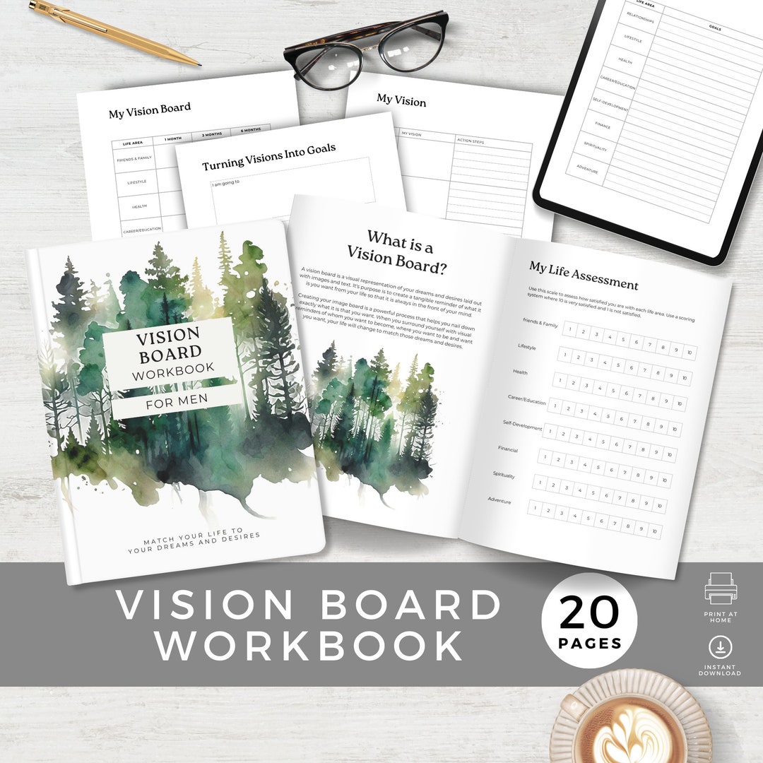 Vision Board for Men, Goal Setting Template, Dream Life Planner, Assessment Workbook ...