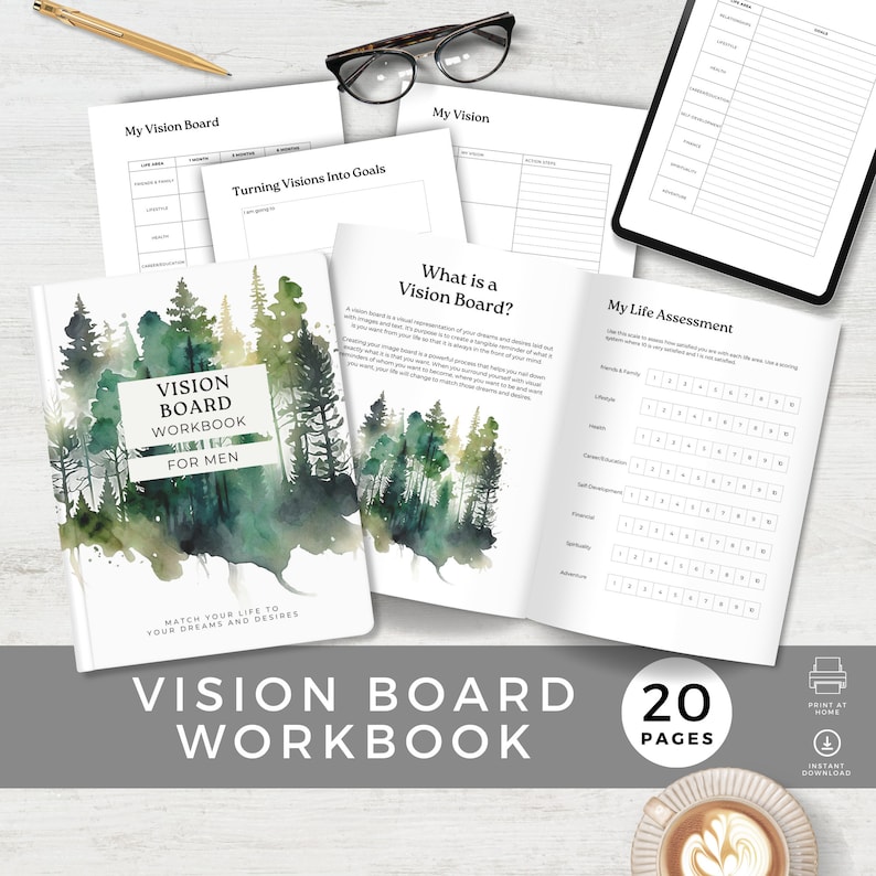 Vision Board for Men, Goal Setting Template, Dream Life Planner ...