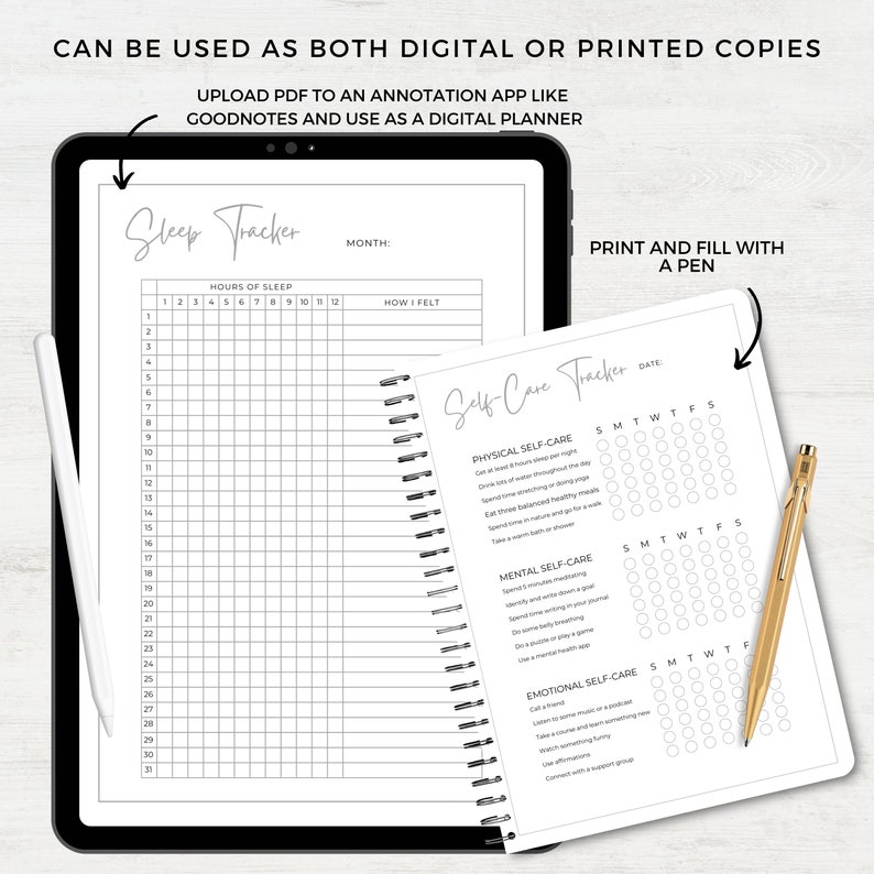 Wellbeing Printable Trackers, Self Care, Mood, Sleep, Habits, Mental ...