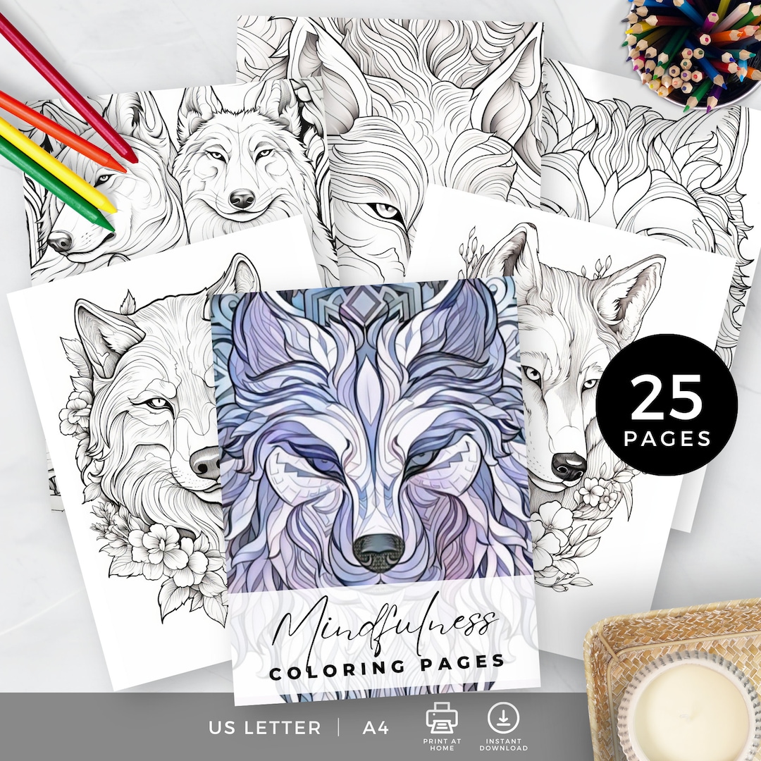 Wolf Coloring Pages for Adults, Mindfulness Activity for Relaxation ...