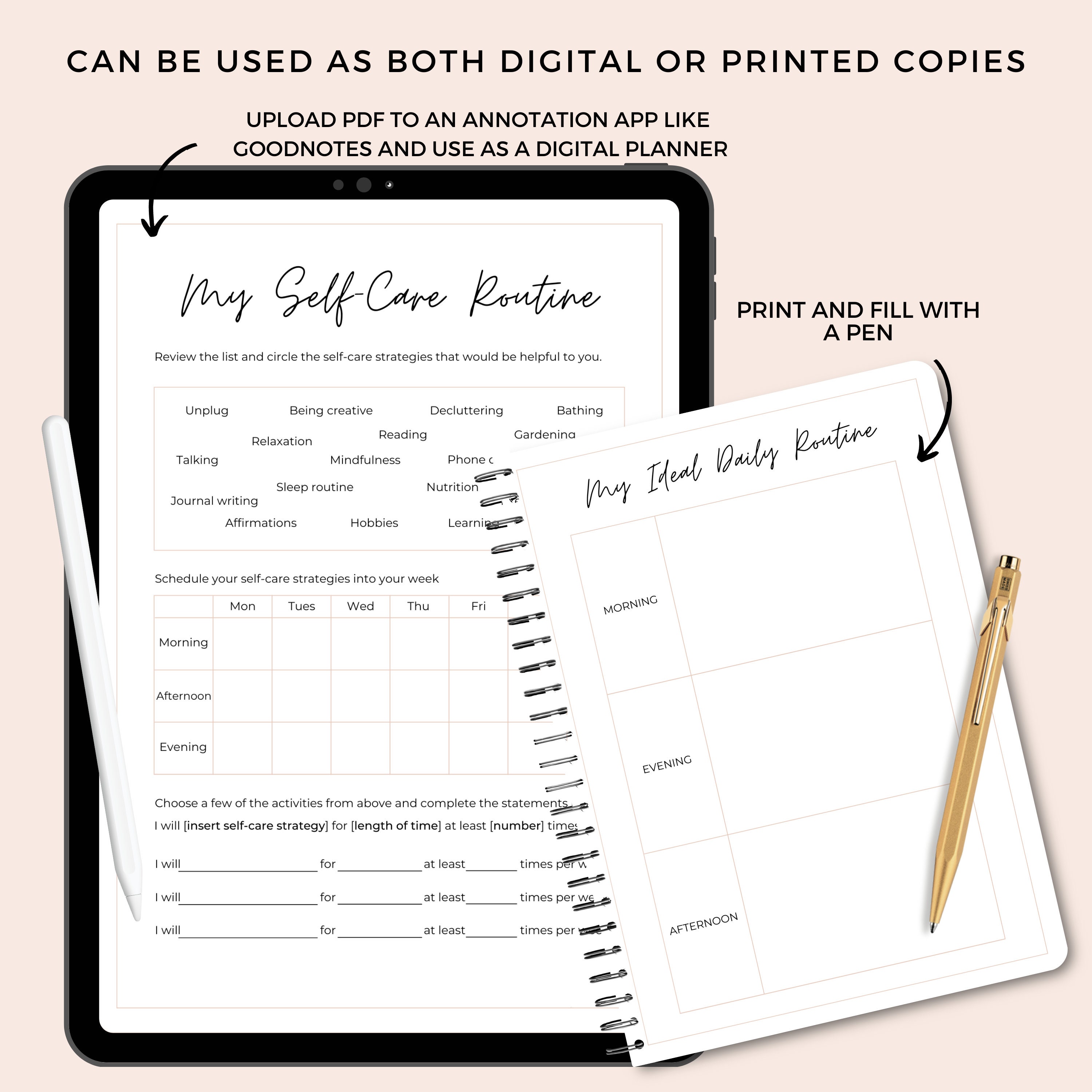 Self Care Daily Routine, Printable PDF, Morning Intention, Evening ...