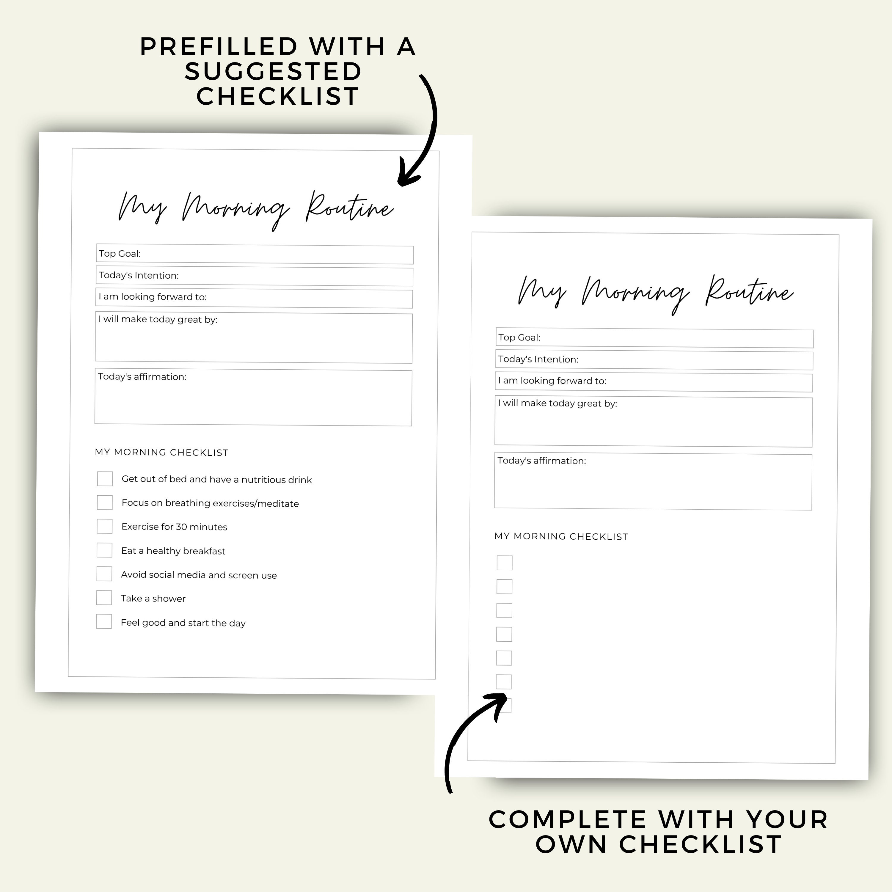 Daily Self Care Routine, Planner Insert, Morning Intentions, Evening ...