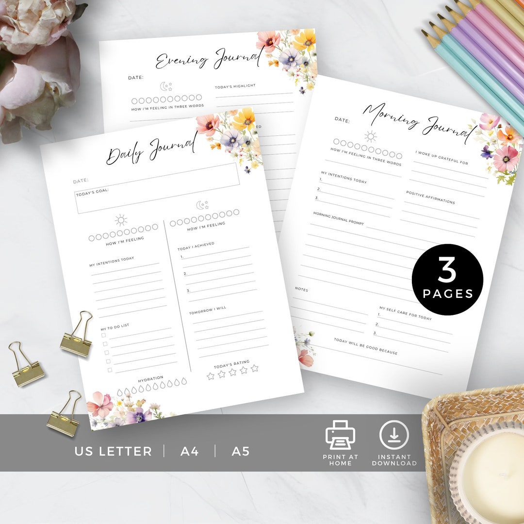 Daily Positivity Journal Printable, Morning Intentions, Evening ...