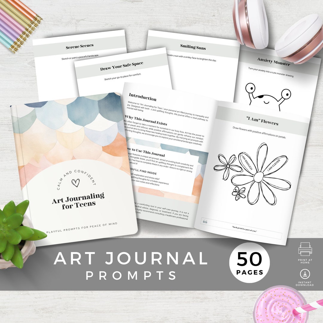 Art Therapy Journal Prompts for Teens, Mindfulness Self Care Activity ...
