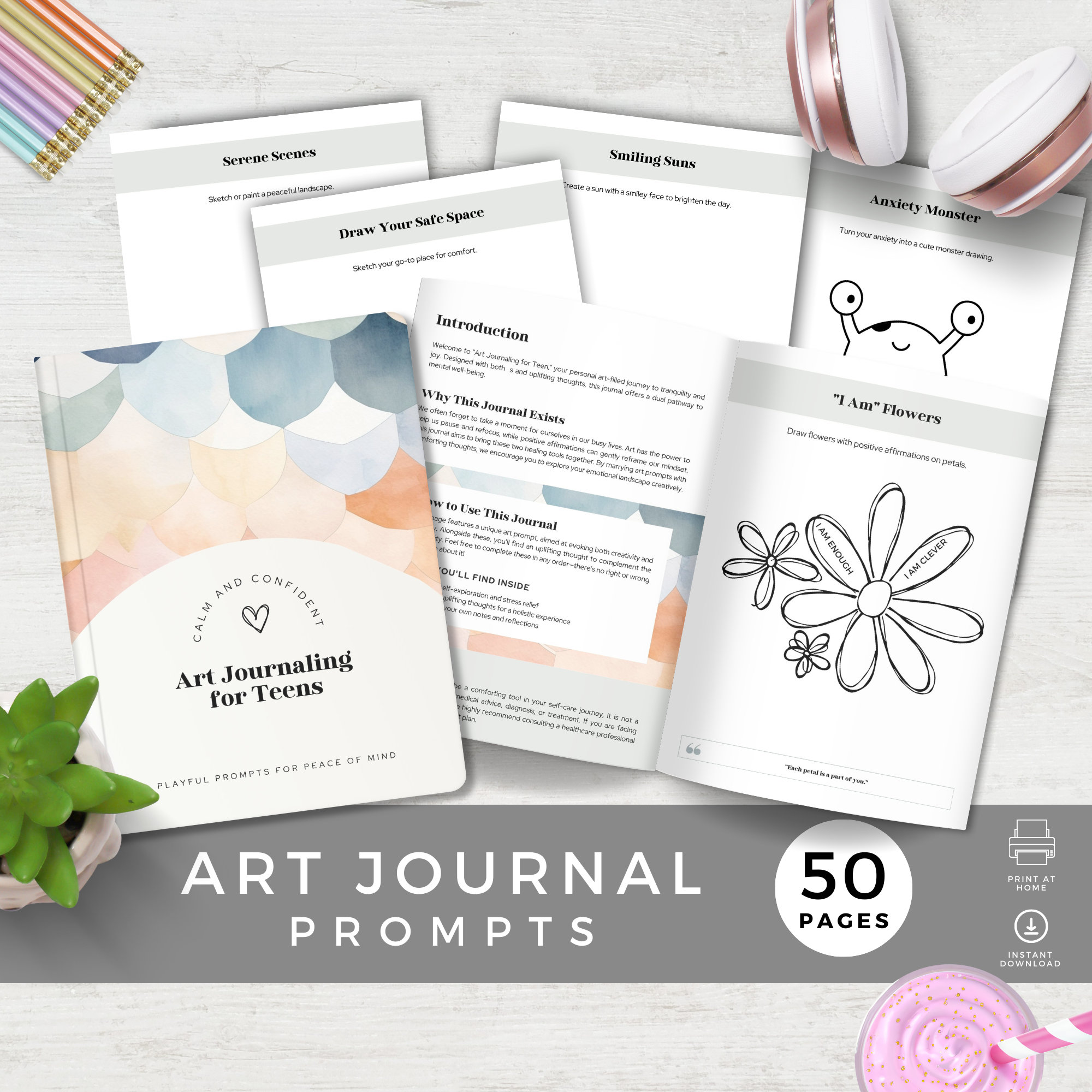 Art Therapy Journal Prompts for Teens, Mindfulness Self Care Activity ...
