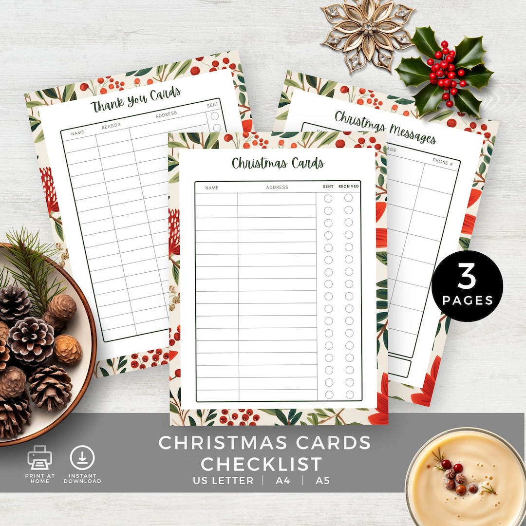 Christmas Card Checklist, Holiday Messages to Send, Thank You List ...