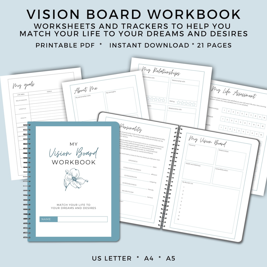 Goal Setting Vision Board Printable, Personal Development Planner ...