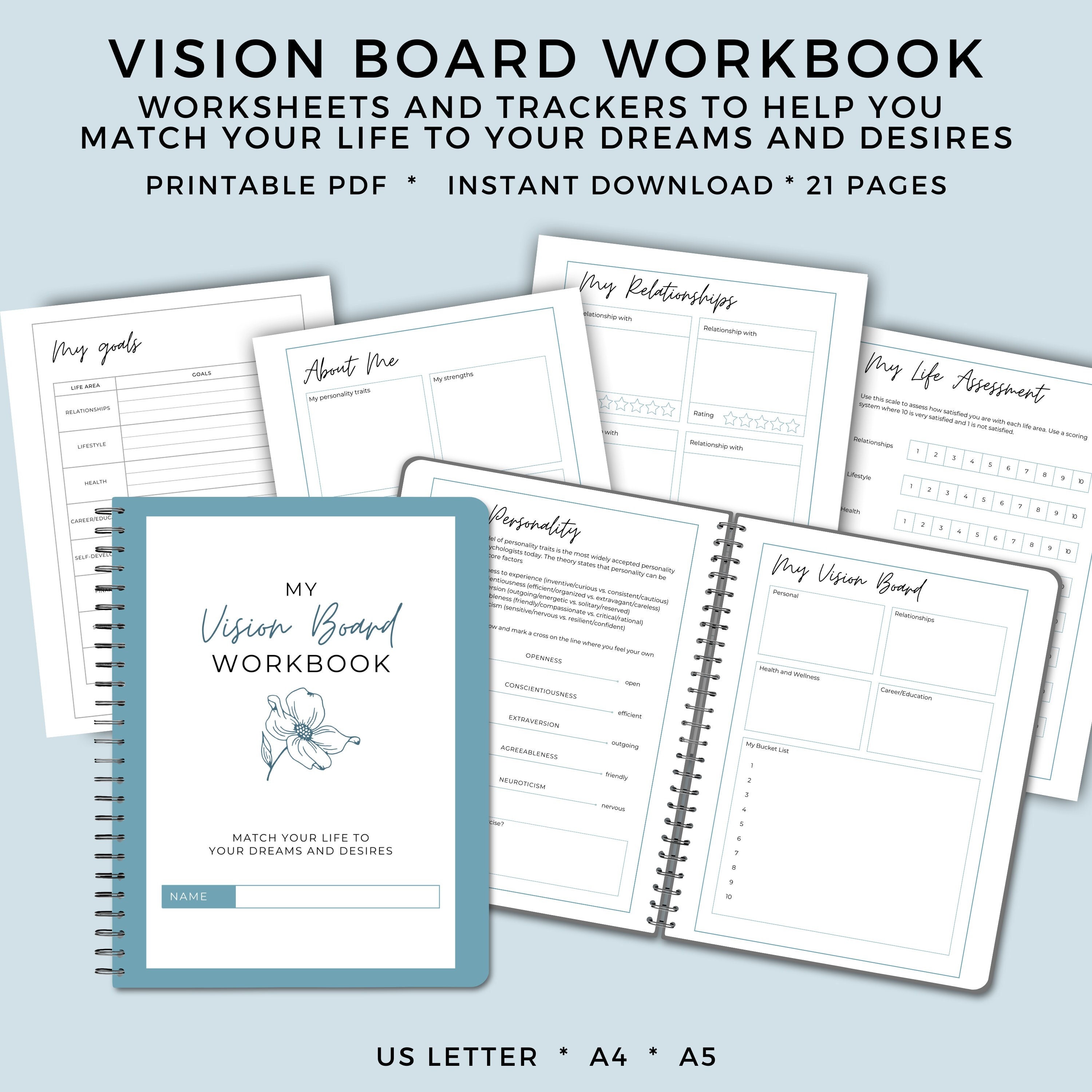 Goal Setting Vision Board Printable, Personal Development Planner ...
