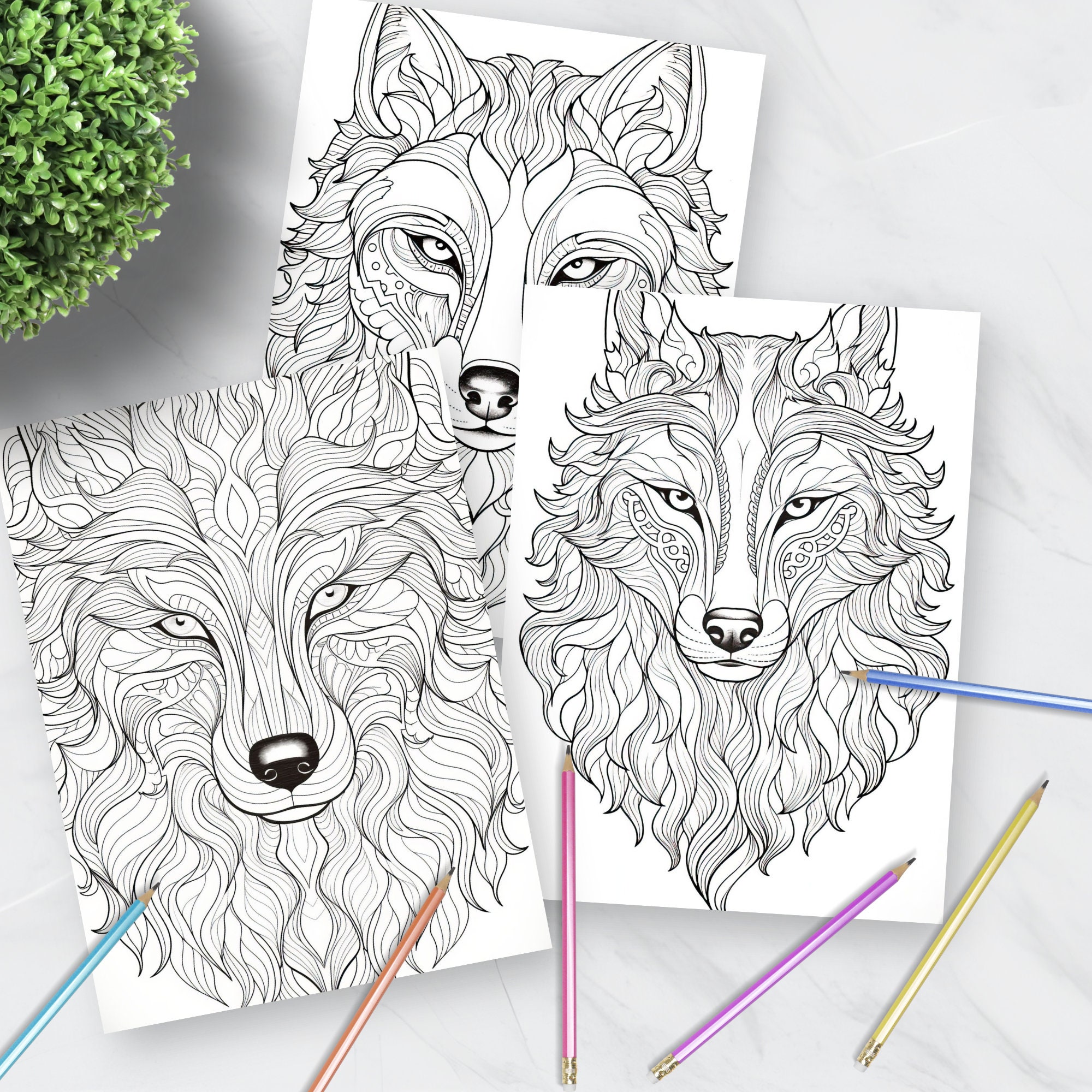 Wolf Coloring Pages for Adults, Mindfulness Activity for Relaxation ...