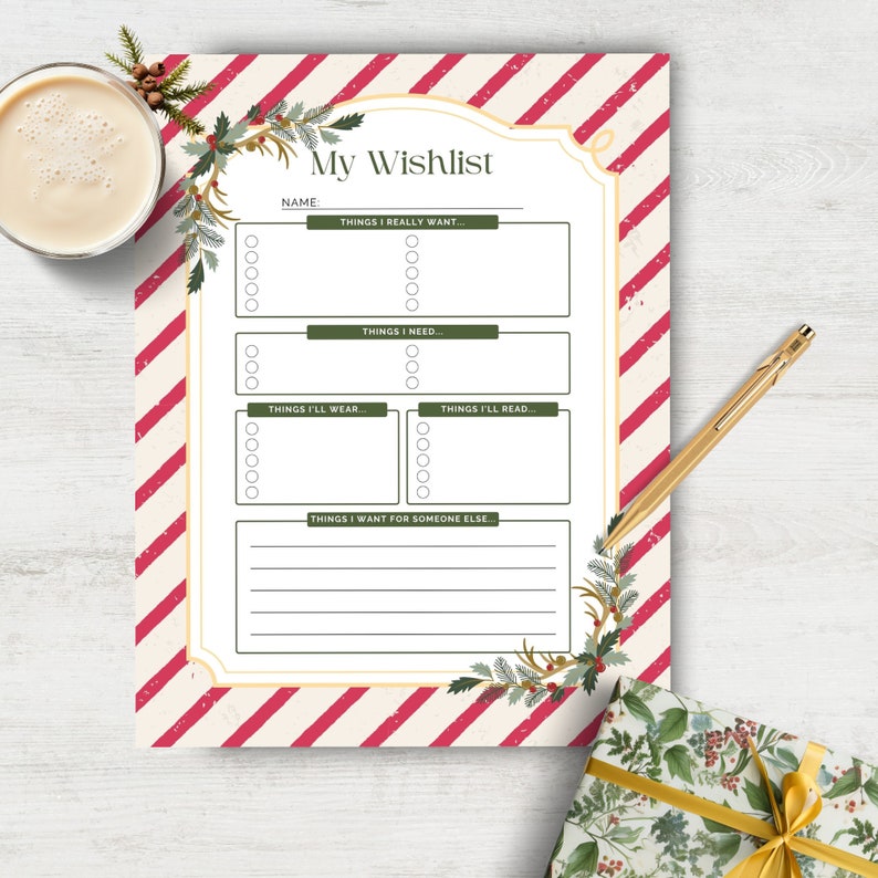 Christmas Wish List for Family, Holiday Wishlist Checklist, Secret ...