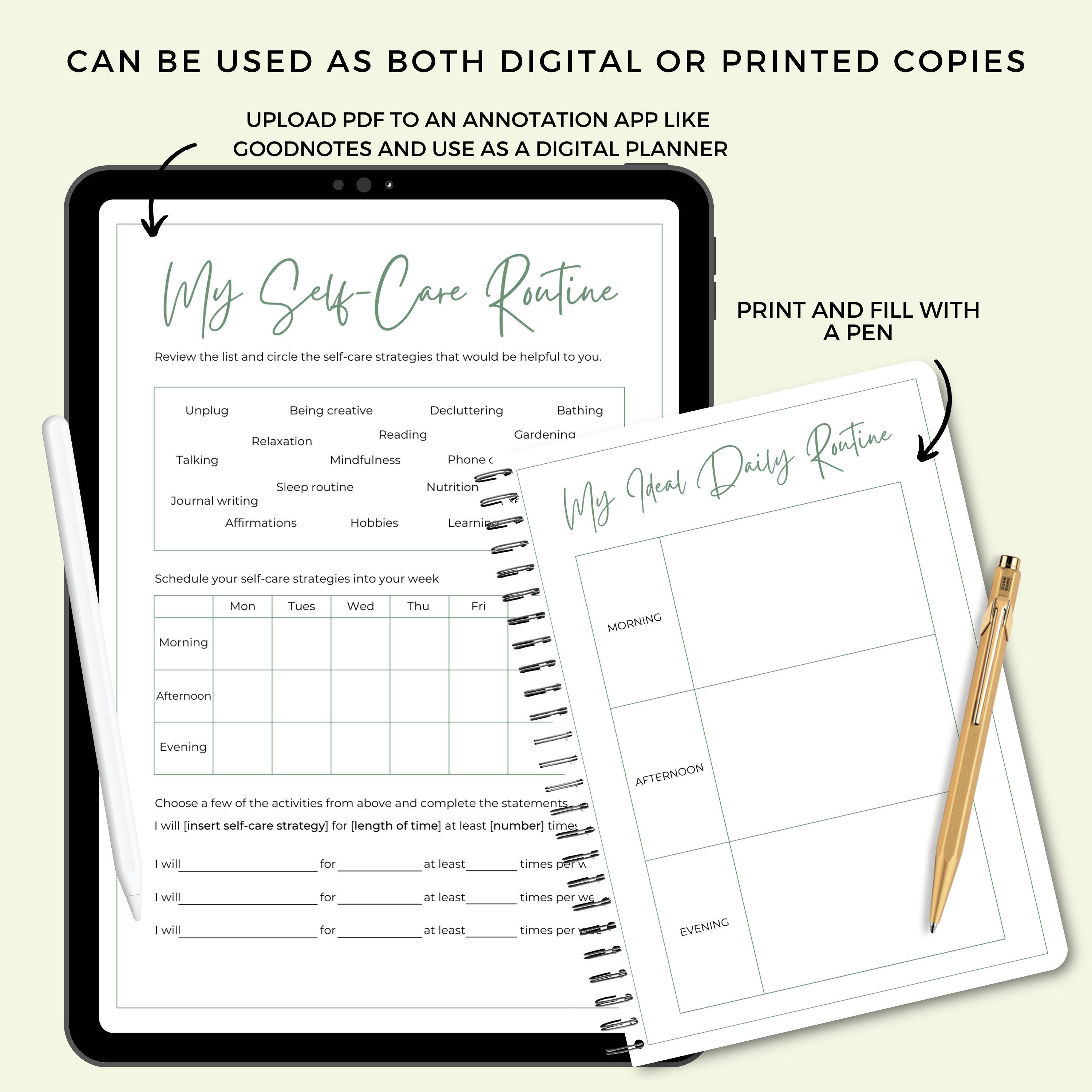 Printable Self Care Routine, Daily Checklist, Morning Intentions ...