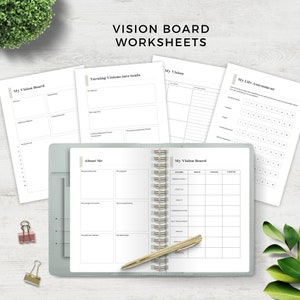 Vision Board and Goal Setting Worksheets, SMART Goal Planner Task ...