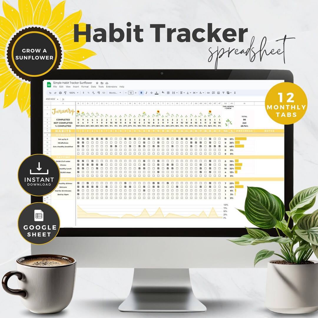 Digital Habit Tracker Google Sheet Daily Template Monthly - Etsy