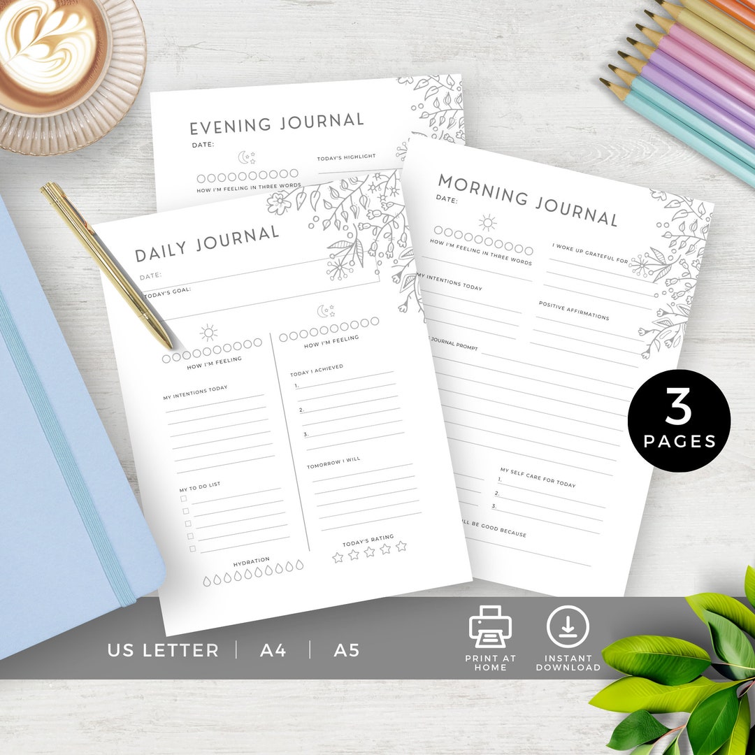 Daily Positivity Journal Printable, Morning Intentions, Evening ...