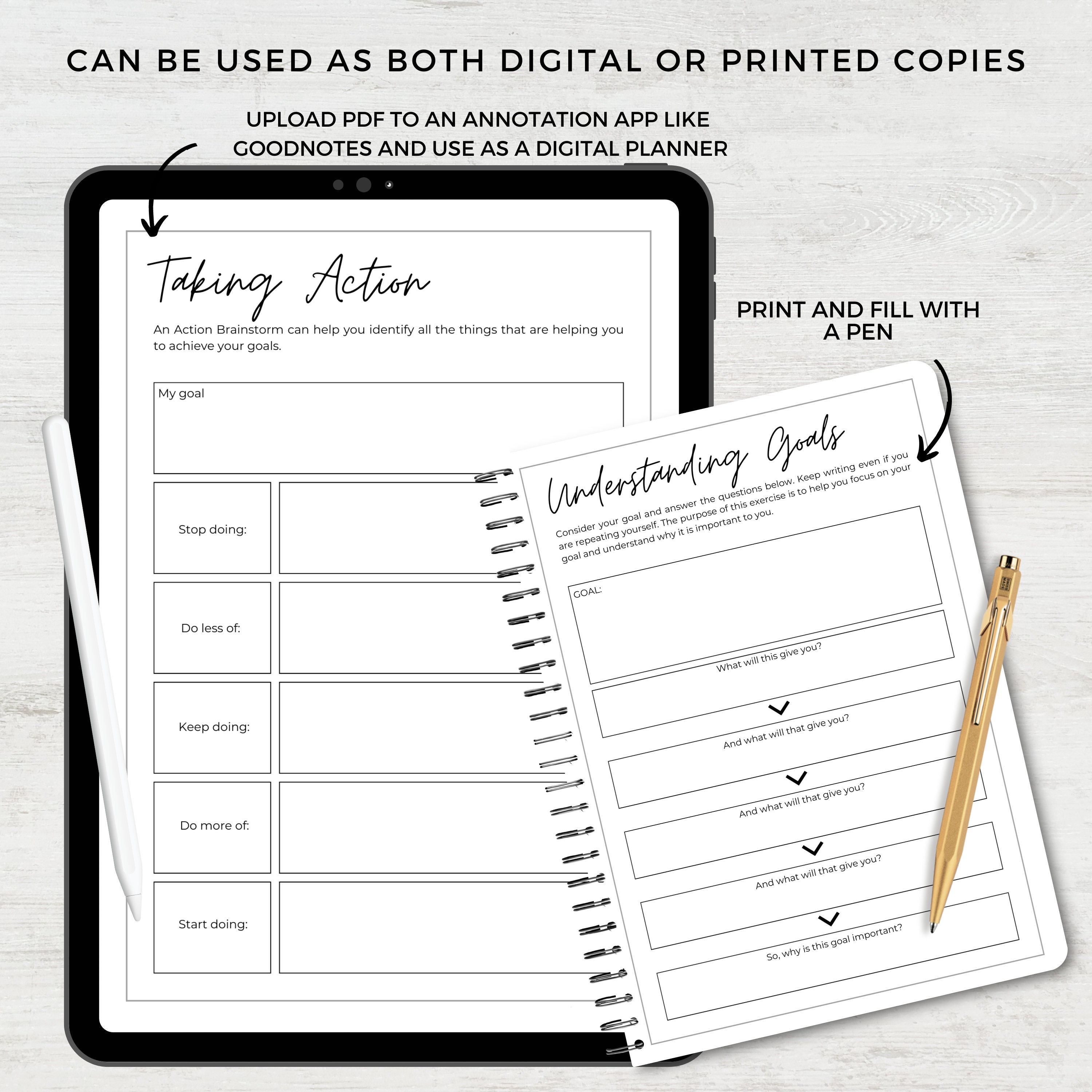 Goal Planner, Printable PDF, Tracker, Monthly, Annual, Inserts, Life ...