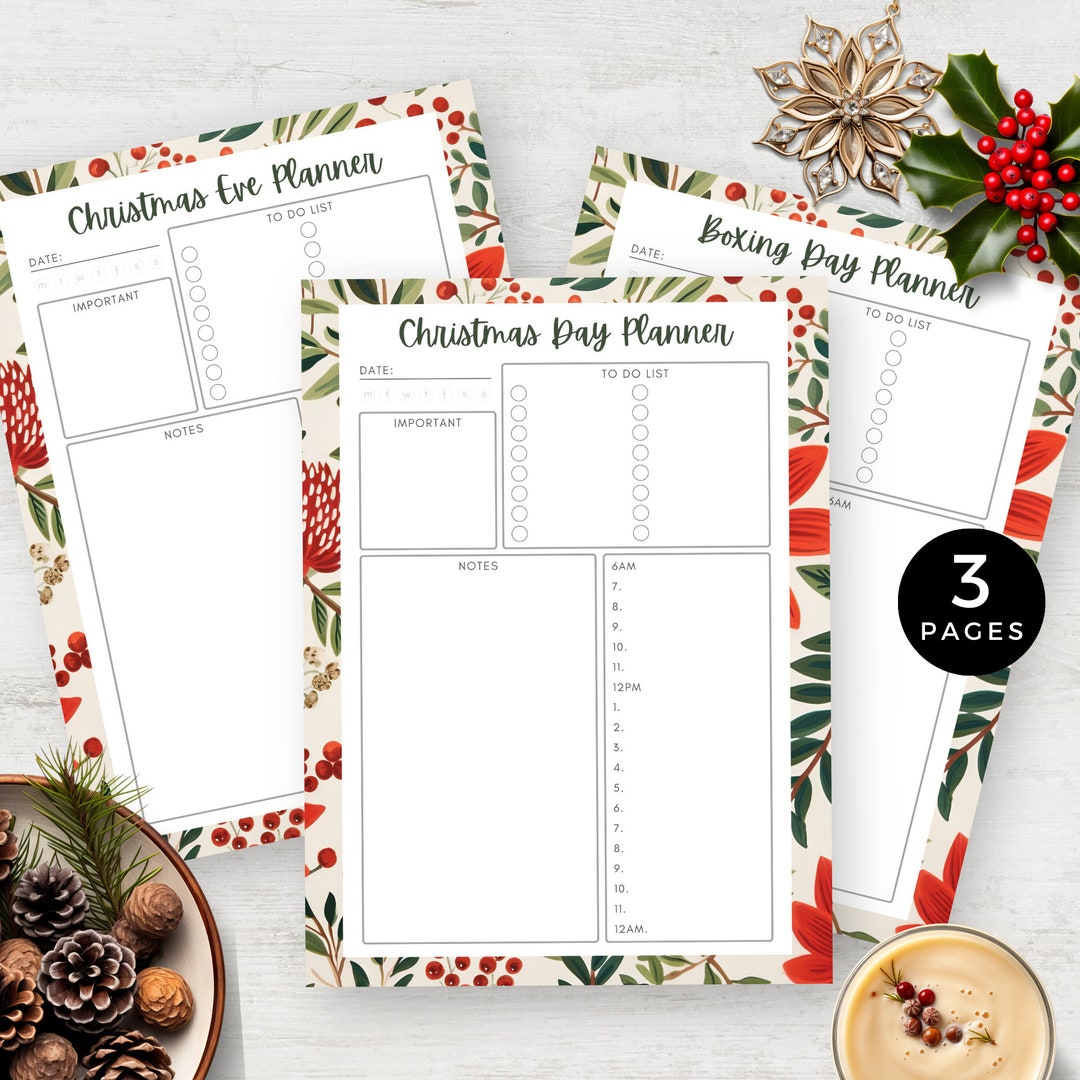 Christmas Day Planner, Holiday Daily Schedule, Xmas Eve to Do List ...