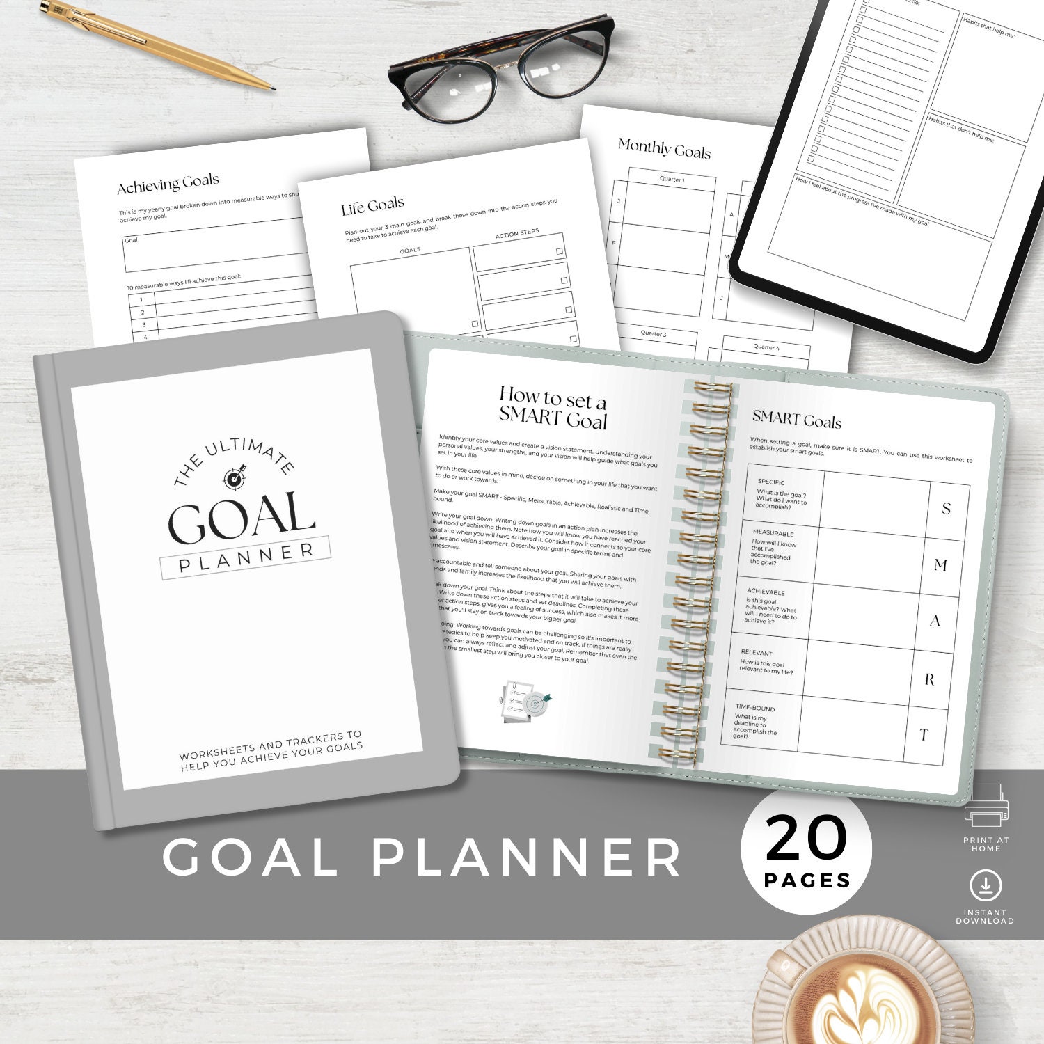 SMART Goal Planner, Printable PDF, Goal Setting Tracker, Monthly ...