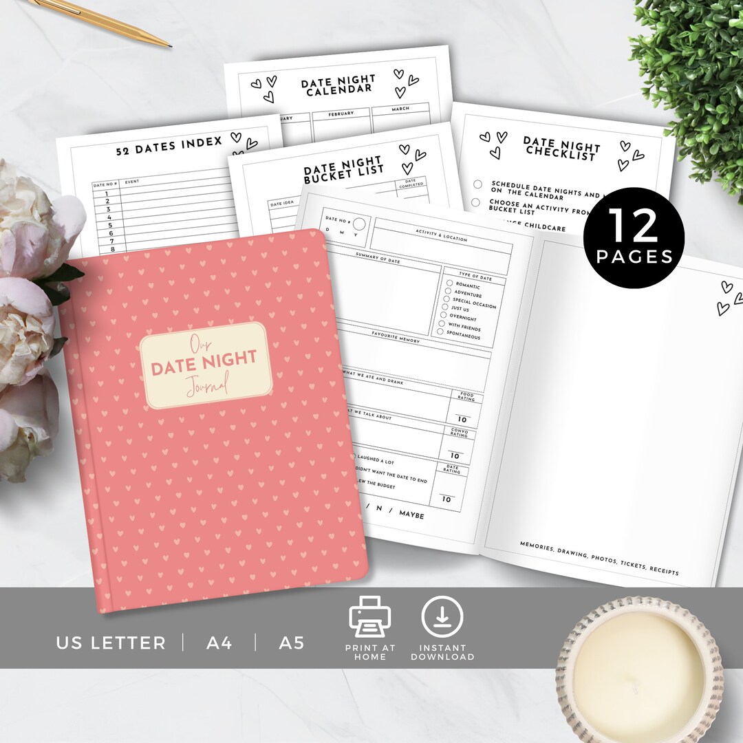Date Night Journal, Printable, Couples, Memory Keeping, Valentines ...