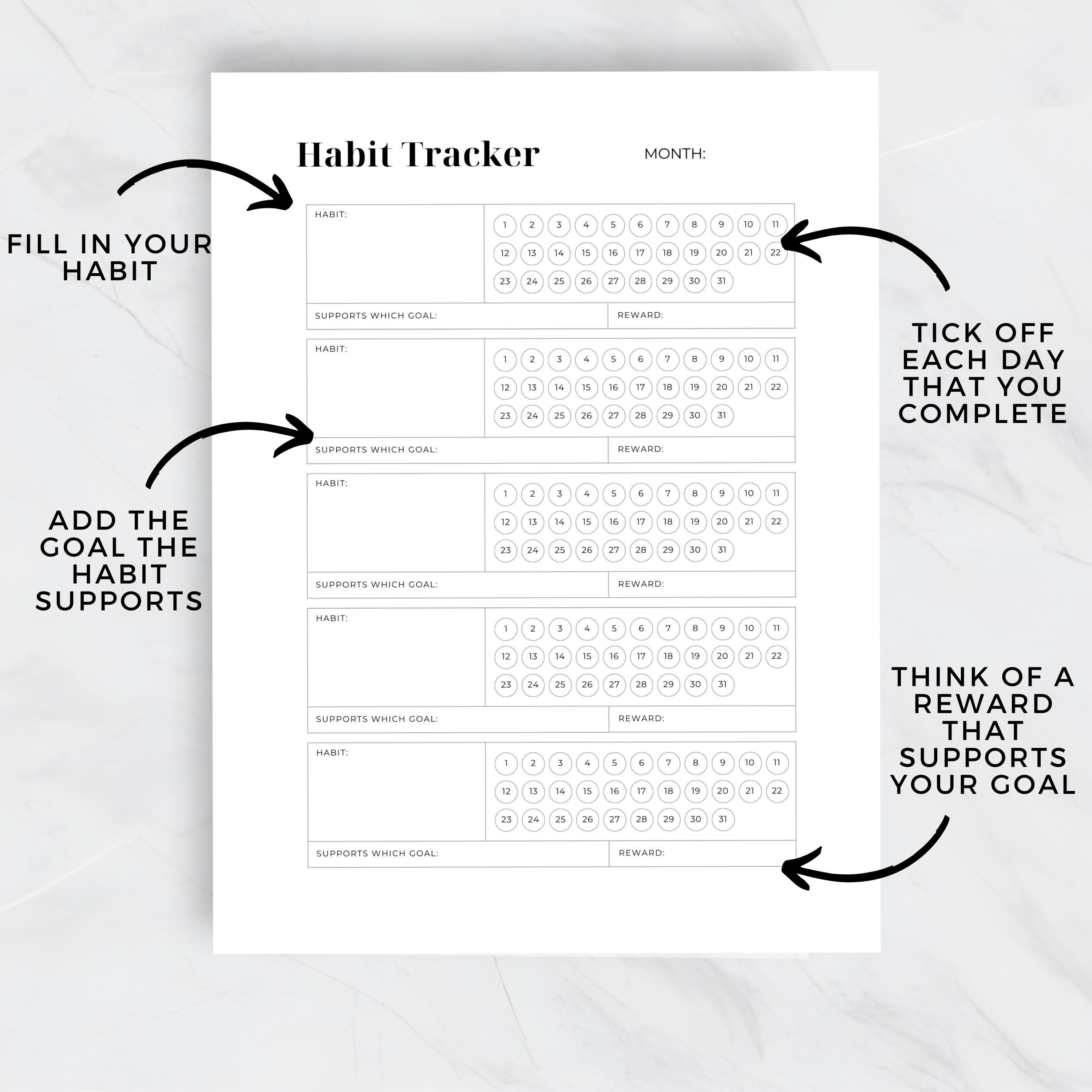 Goal Habit Tracker Printable for Bujo Dot Journals and - Etsy