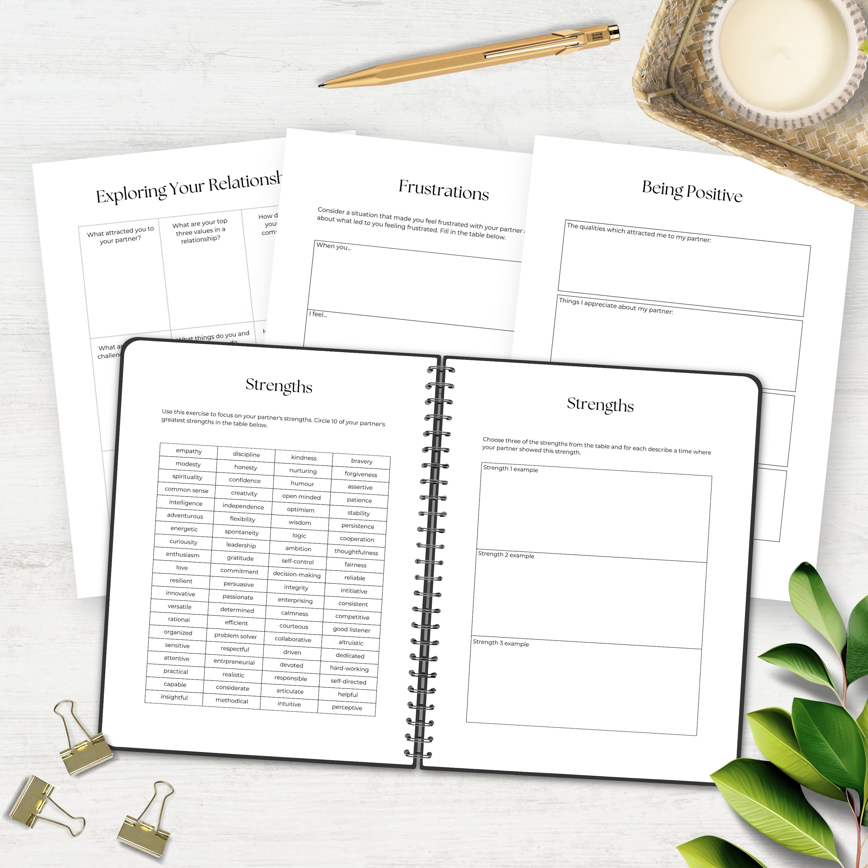 Couples Journal Prompts and Worksheets, Relationship Therapy Journaling ...