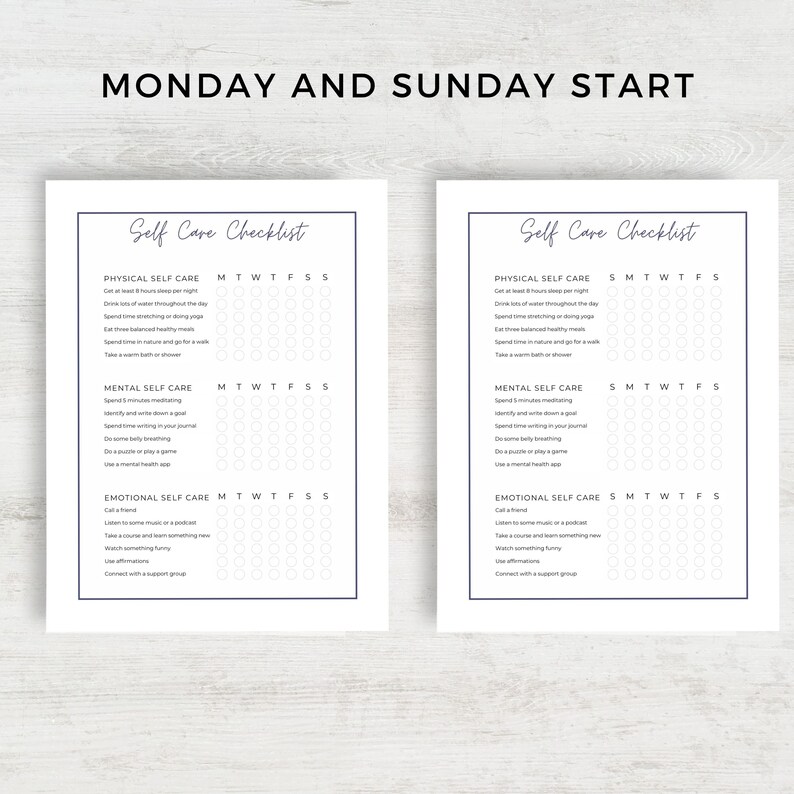 Self Care Wellbeing Checklist, Printable, Weekly Tracker, Activity ...