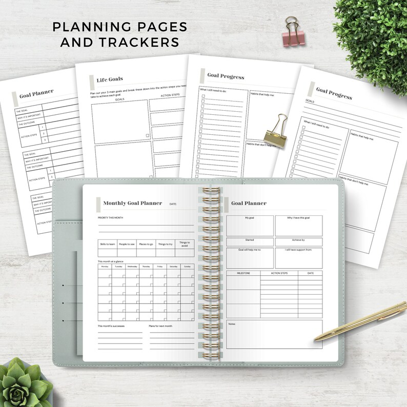 Vision Board and Goal Setting Worksheets, SMART Goal Planner Task ...
