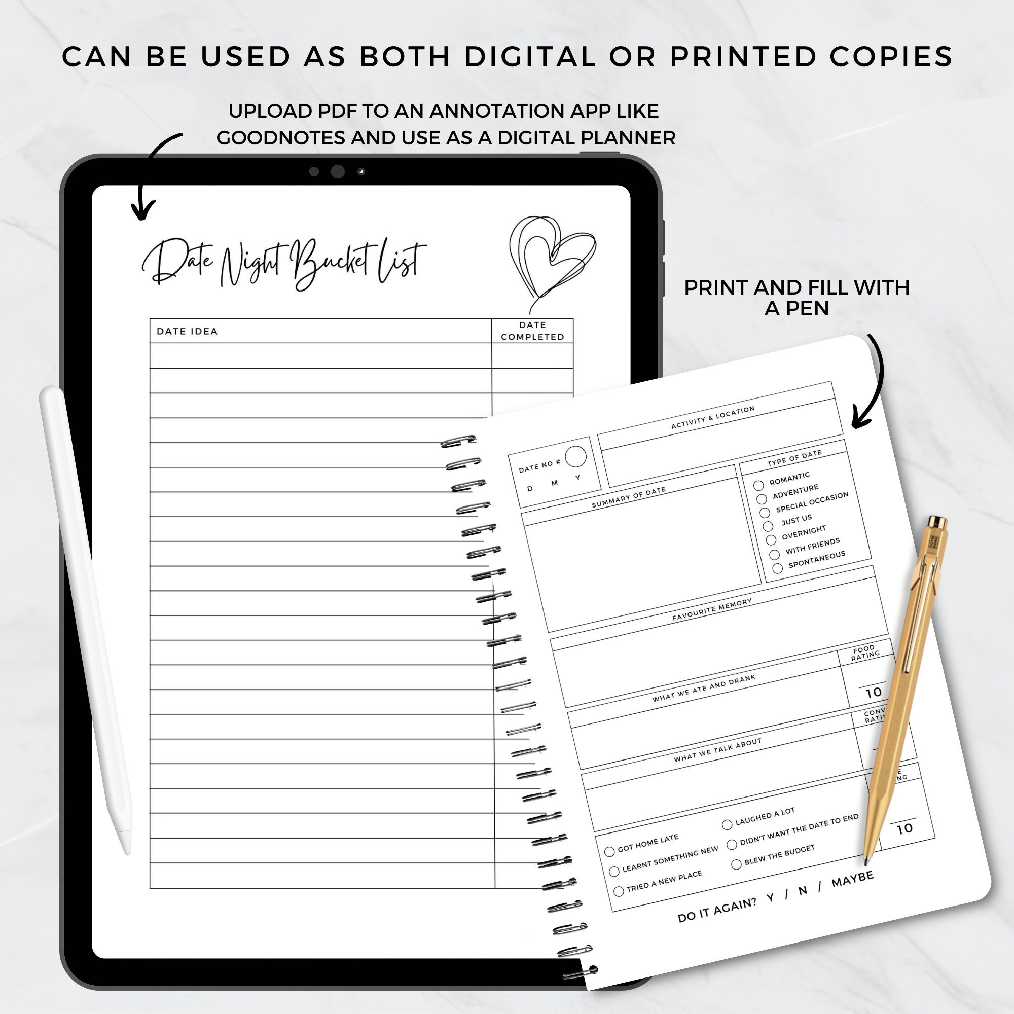 Date Night Journal, Printable, Couples Memory Keeping, Valentines ...