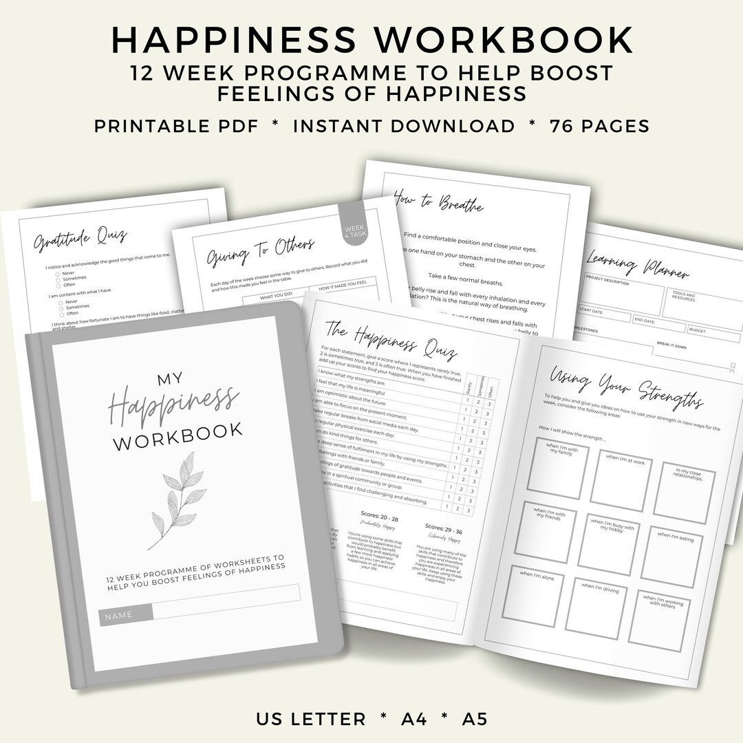 Happiness Workbook, Printable, Positive Mindset, Self Care Journal ...