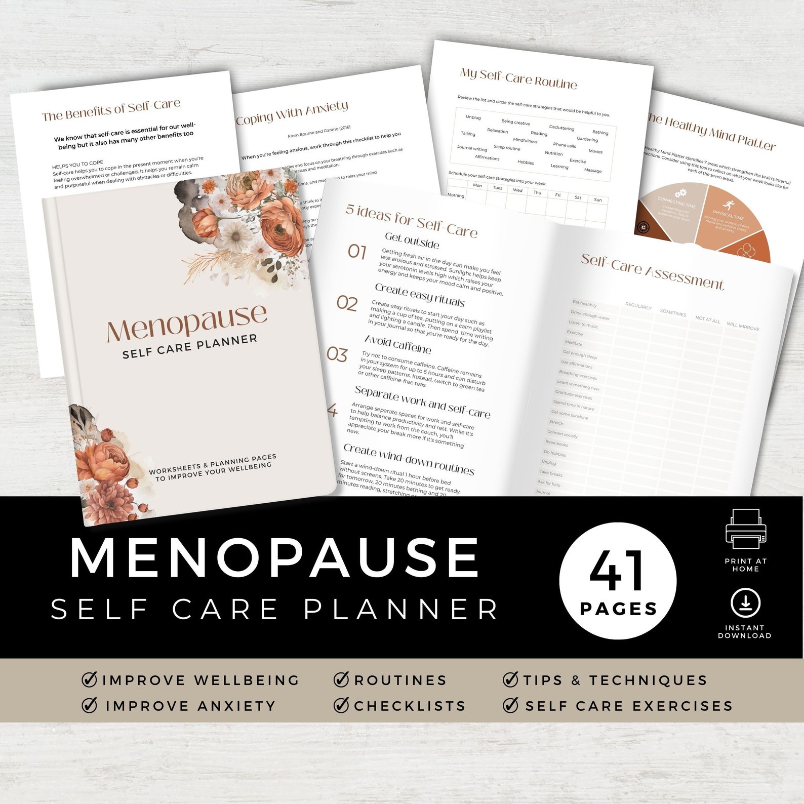 Menopause Self Care Planner, Printable, Self-care Ideas, Routines ...