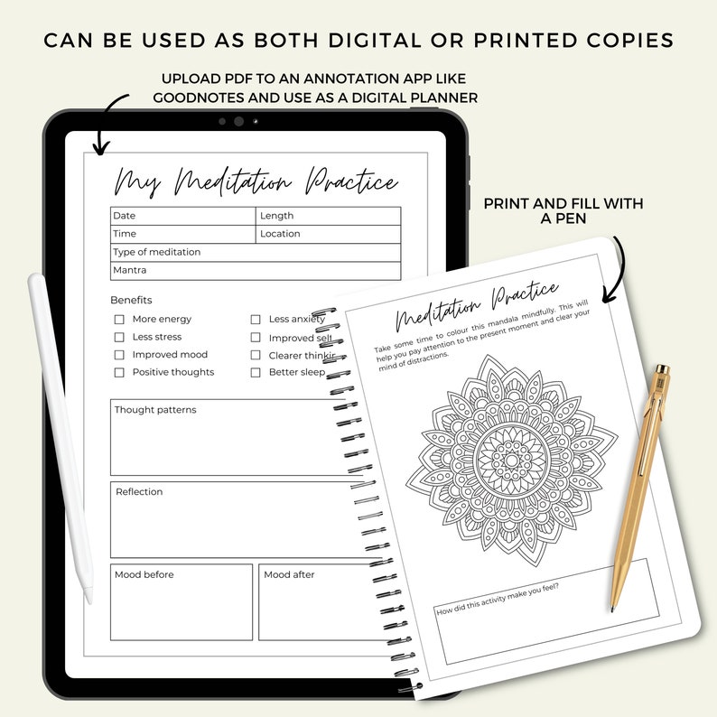 Meditation Journal, Printable & Digital, Daily Practice Workbook ...