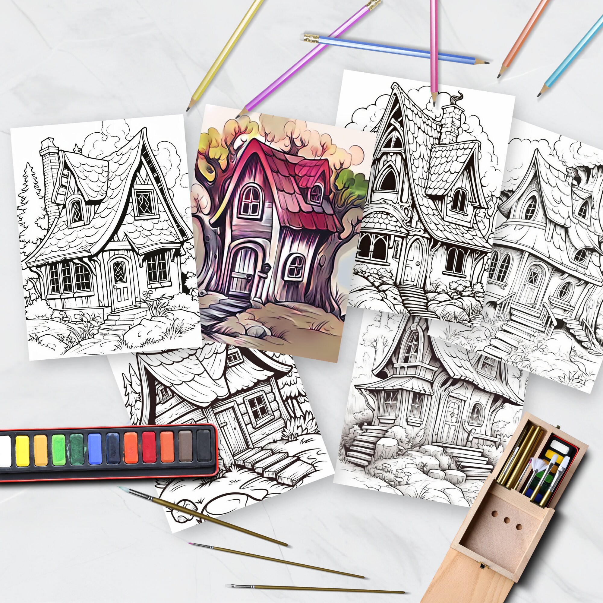Cottage Coloring Book, Woodland Cozy Cottage Core Color Pages ...