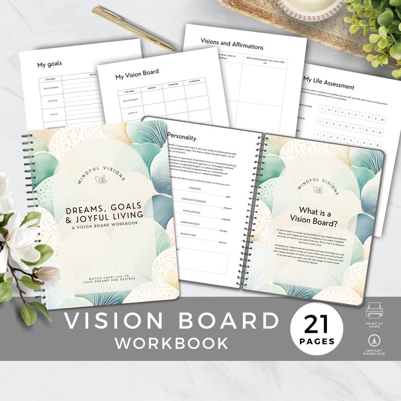 Printable Vision Board Worksheet PDF, Goal Setting Template, Life ...
