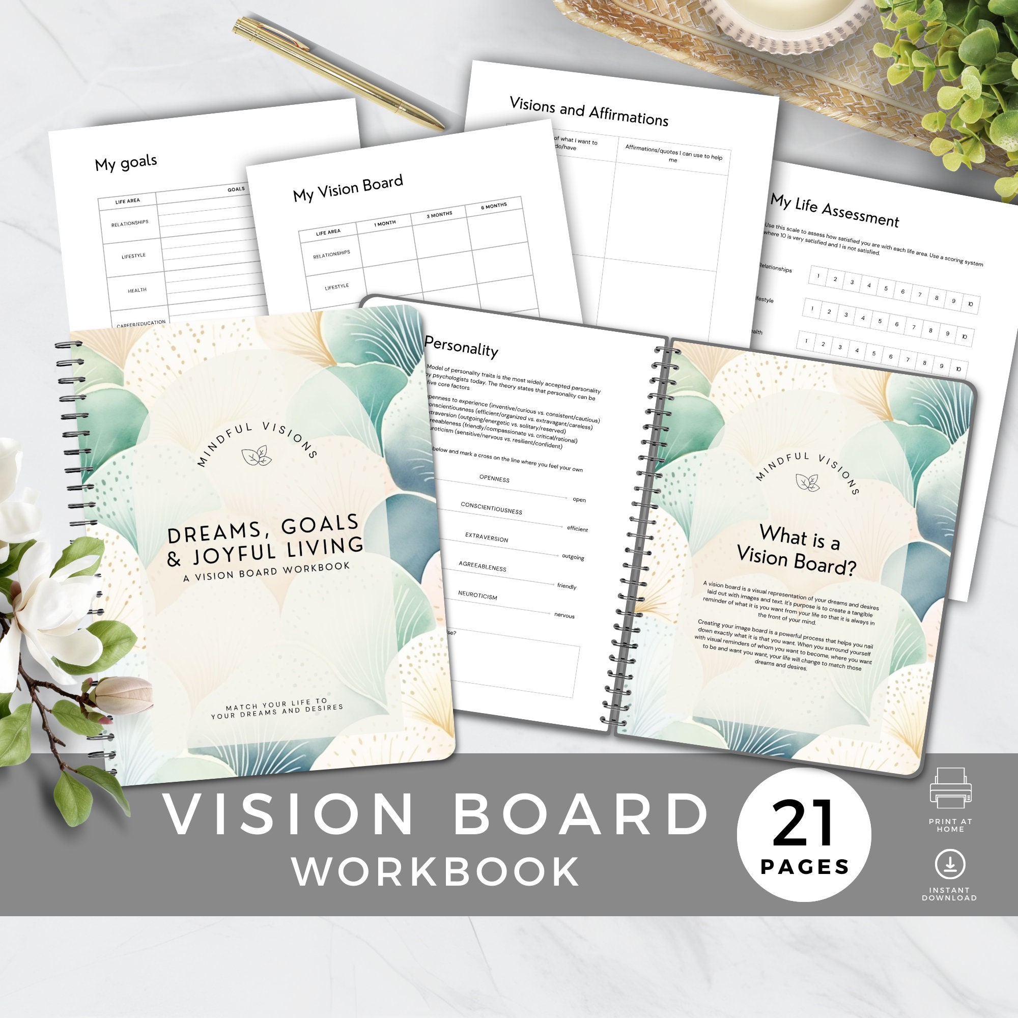 Printable Vision Board Worksheet PDF, Goal Setting Template, Life ...
