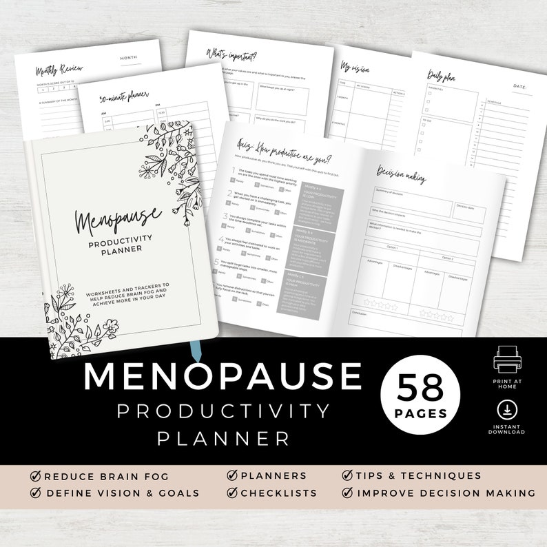 Productivity Planner, Printable, Menopause Brain Fog Journal, Task ...