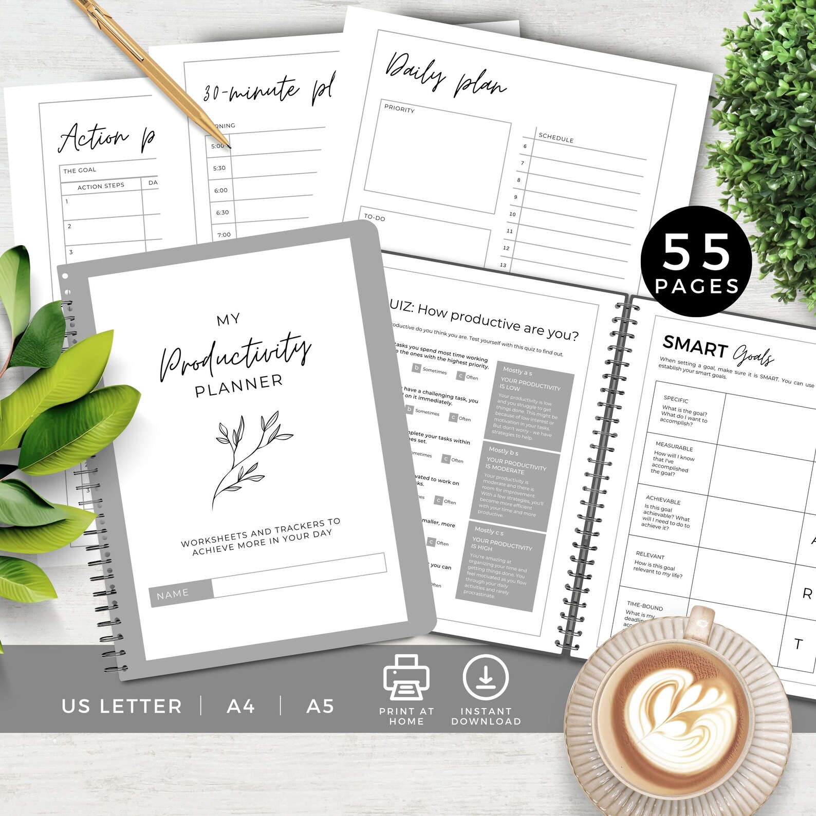 Productivity Planner, Goal Setting Tracker, Time Management Worksheets ...