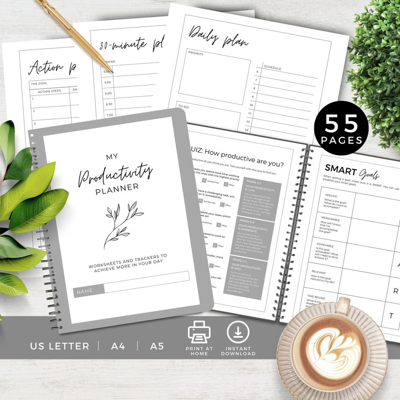 Productivity Planner, Goal Setting Tracker, Time Management Worksheets ...