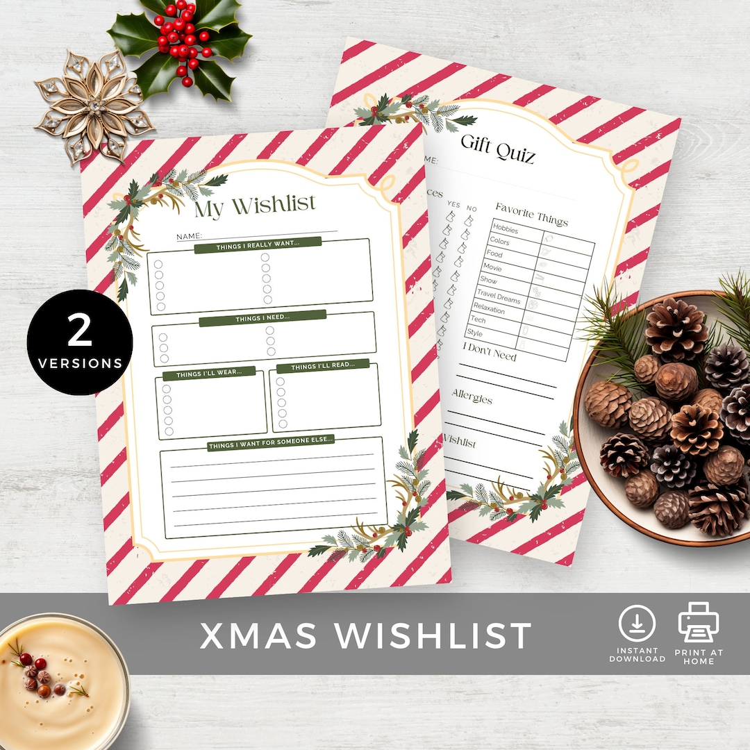 Christmas Wish List for Family, Holiday Wishlist Checklist, Secret ...