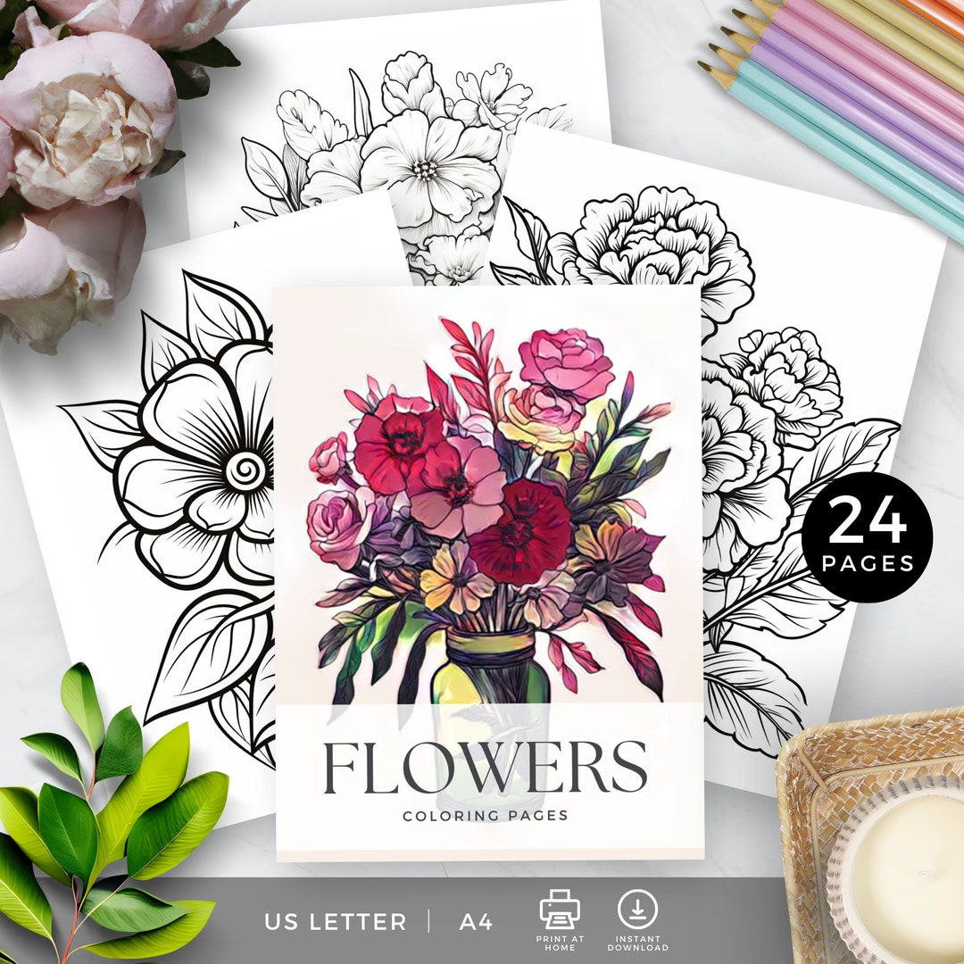 Flower Bouquet Coloring Book for Mindfulness and Relaxation, Printable ...
