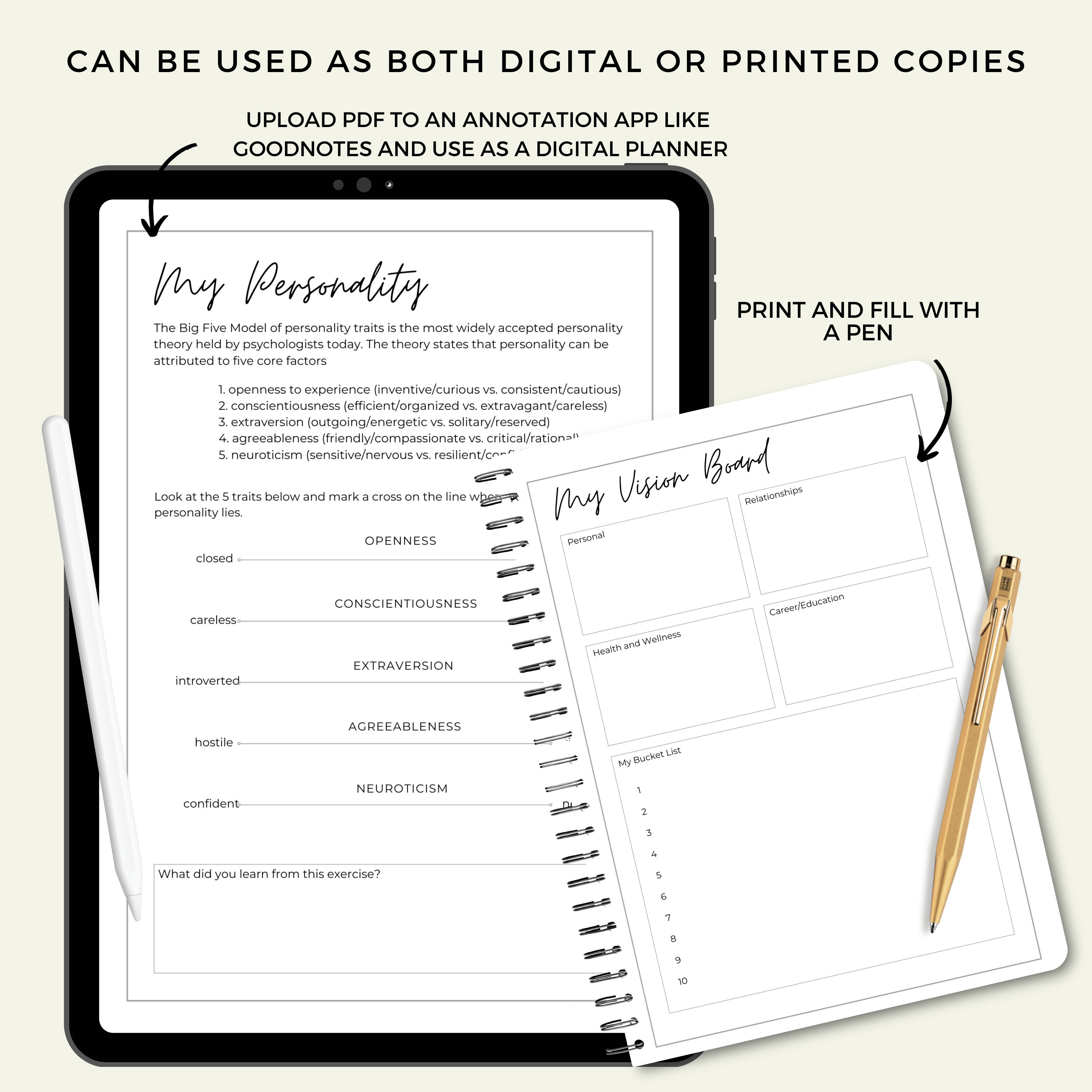 Printable Vision Board Workbook, Goal Planner, Kit, Journal Prompts ...