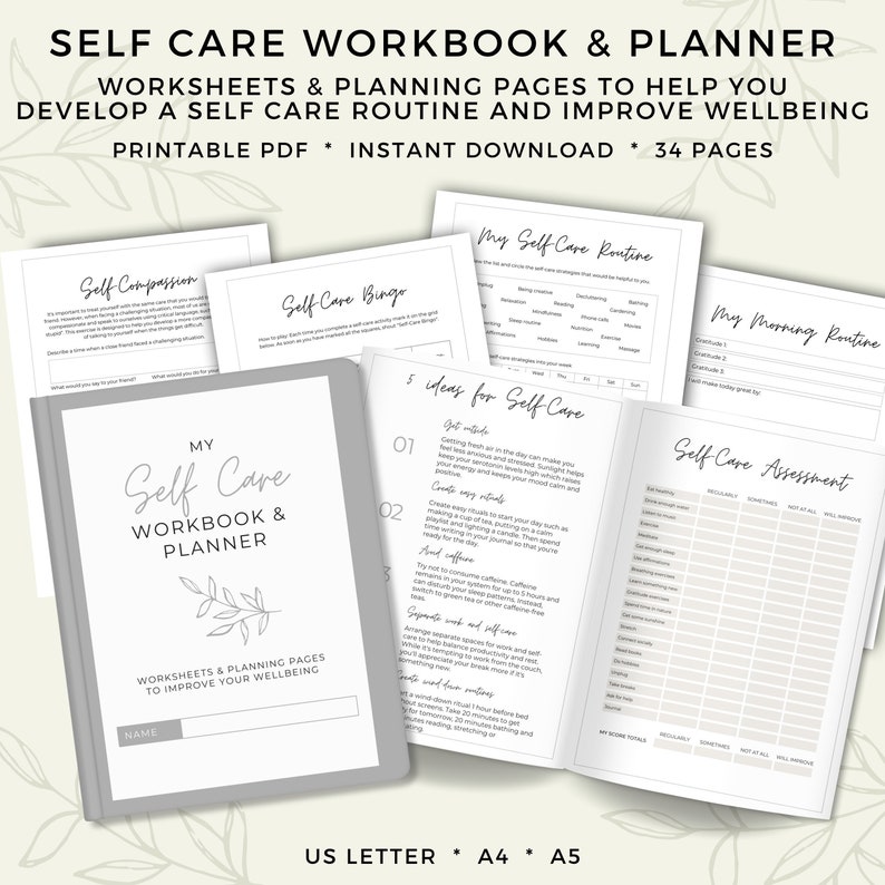 Self Care Worksheet PDF, Self-care Planner With Ideas, Routines ...