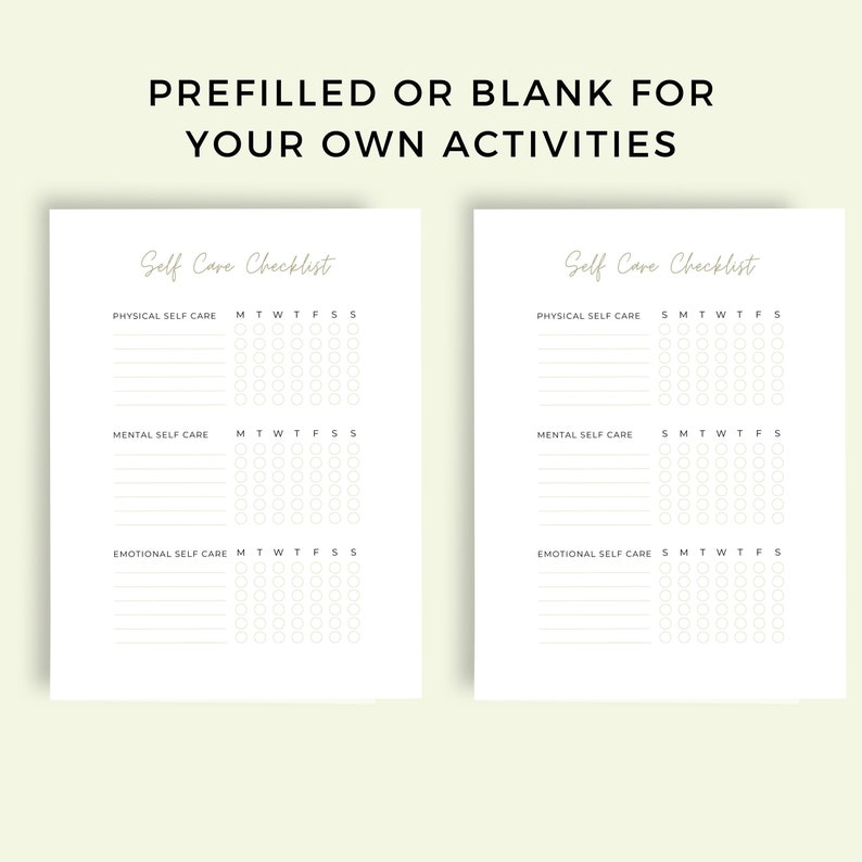 Self Care Checklist, Printable, Weekly Tracker, Daily Wellness Planner ...