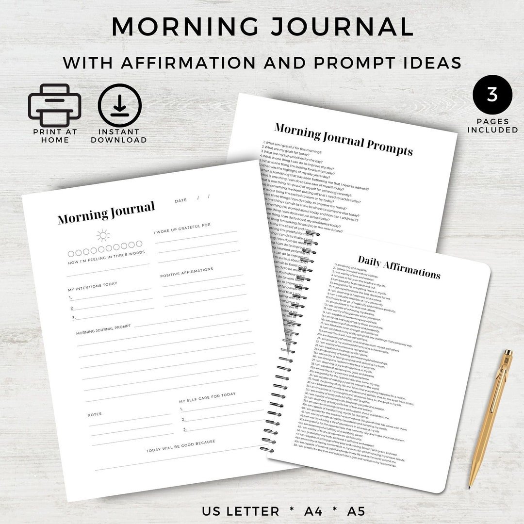 Morning Journal Prompts With Template, Printable, Daily Intentions ...