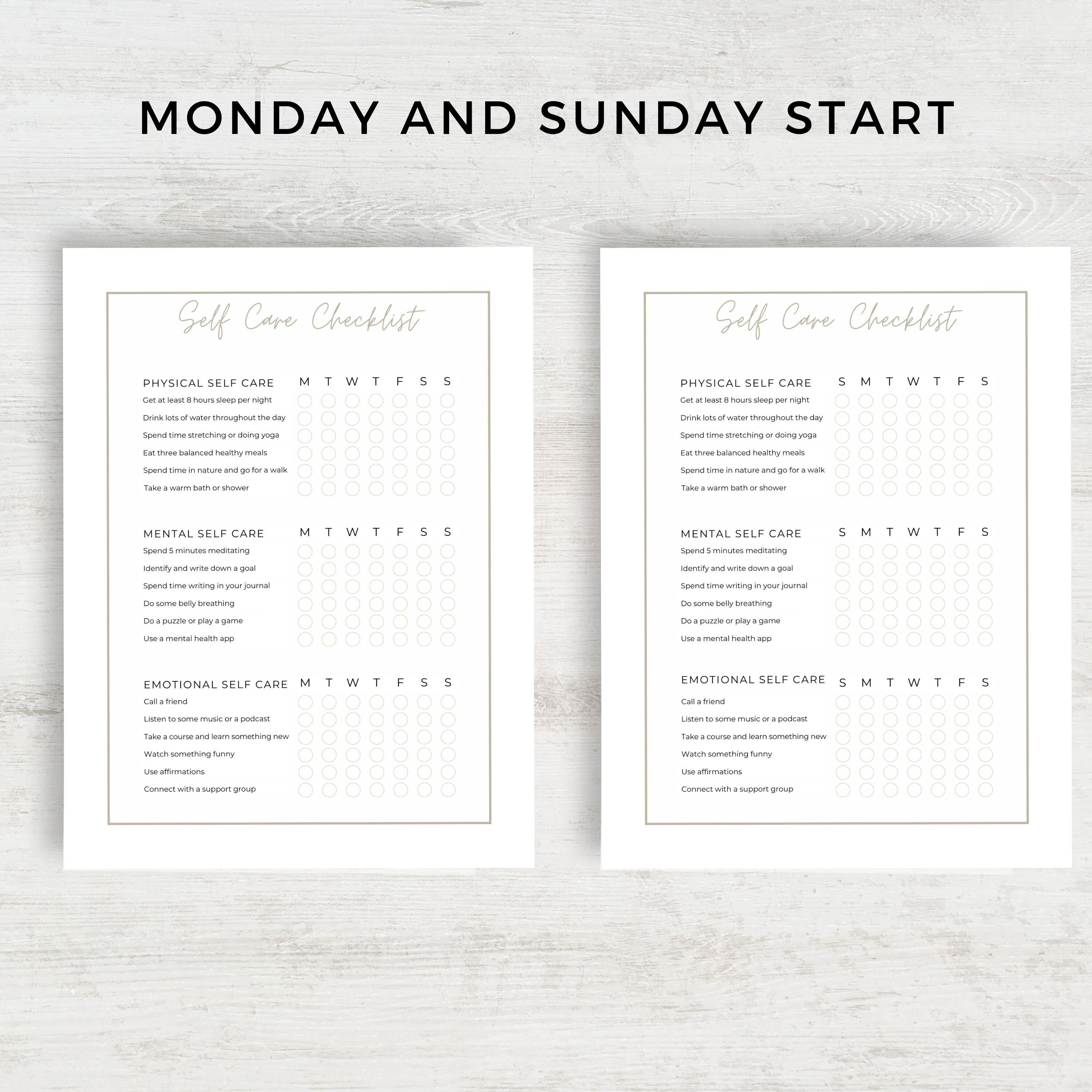 Daily Self Care Checklist PDF, Printable, Weekly Tracker, Mindfulness ...