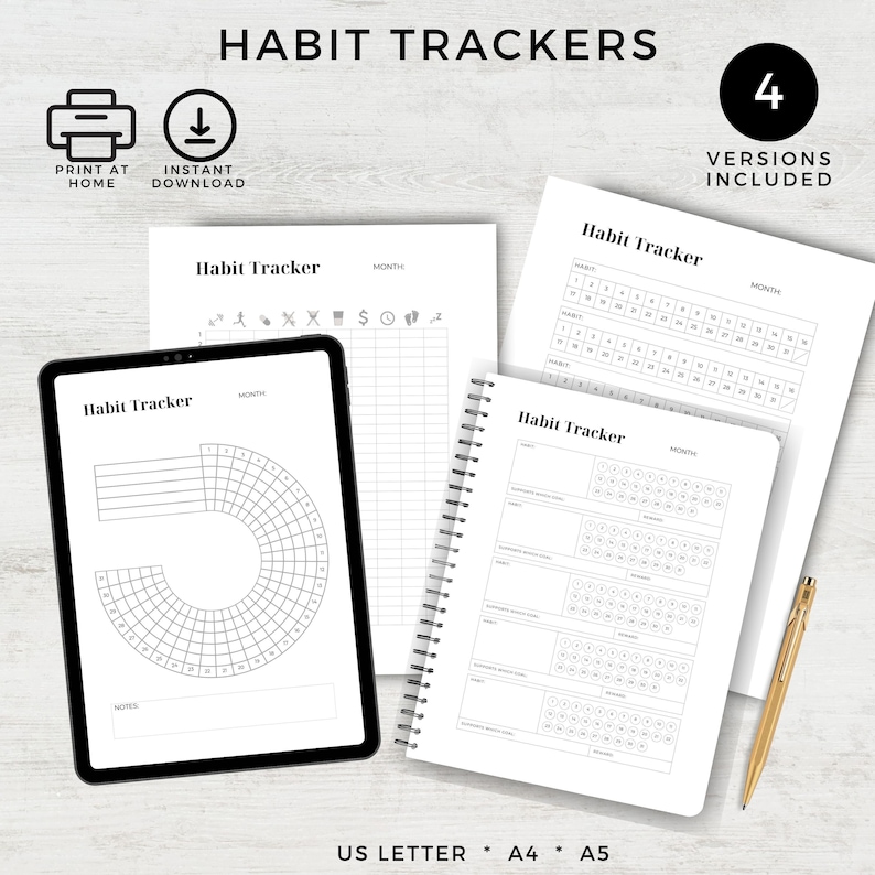 Habit Tracker Round Printable Template, Daily & Monthly Planner Insert ...