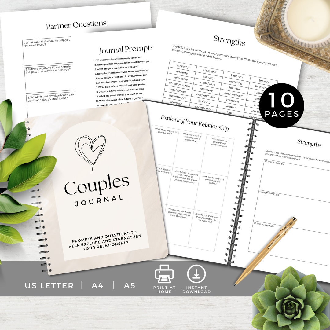Couples Journal Prompts and Worksheets, Relationship Therapy Journaling ...